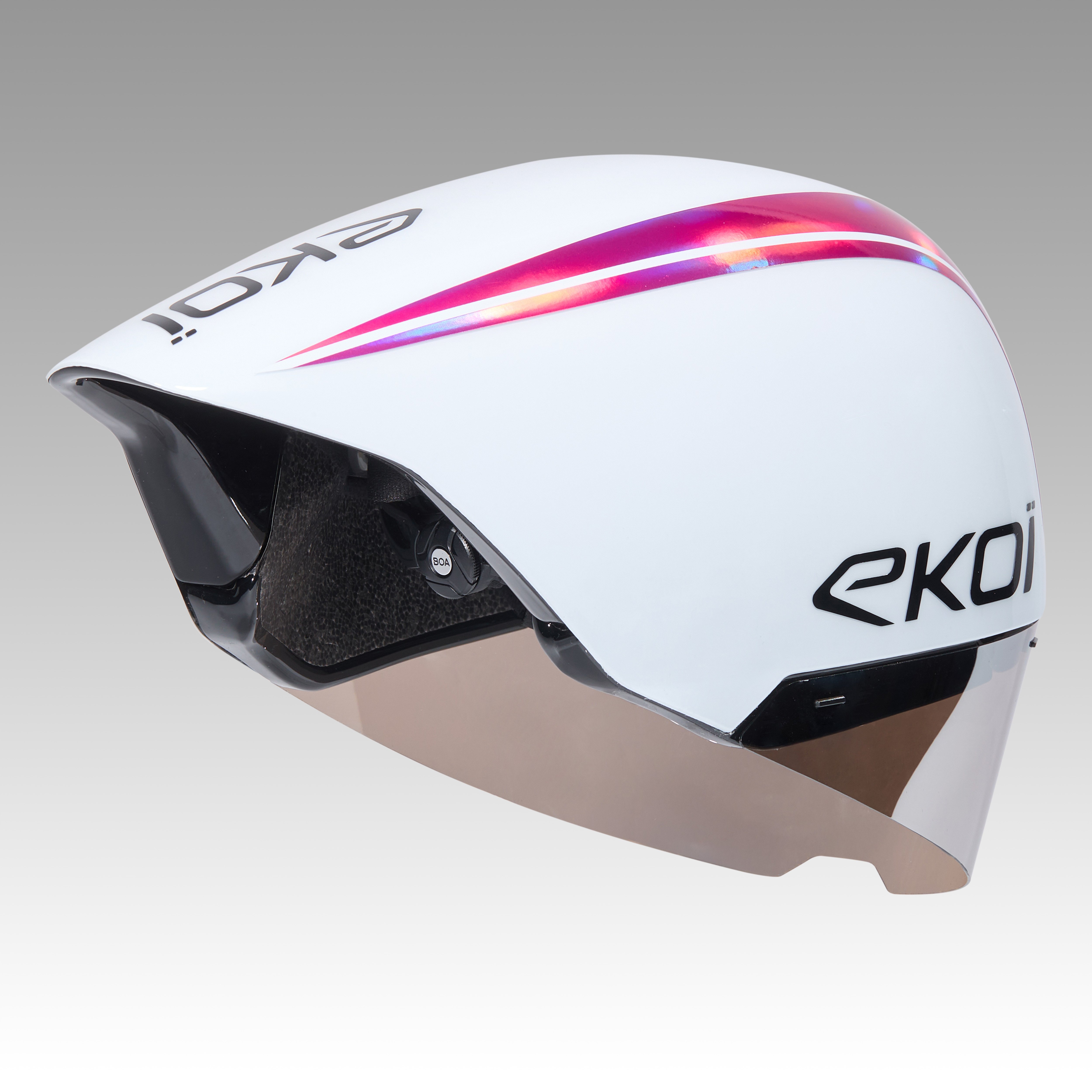 Casque EKOI Racing PURE AERO Mirror Cat2 Blanc Holo Rose - EKOI Casque EKOI Racing PURE AERO Mirror Cat2 Blanc Holo Rose - EKOI